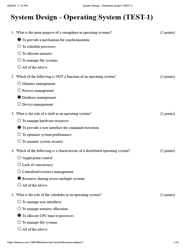 System Design Operating System Test 1 Pdf Operating System Process Computing