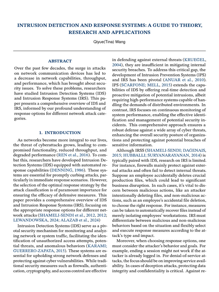 Intrusion Detection and Response Systems a Guide to Theory Research and Applications | PDF ...