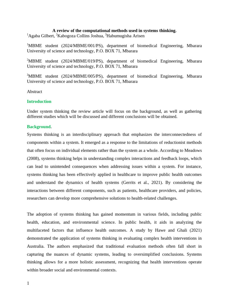 A Review of The Computational Methods Used in Systems Thinking | PDF ...