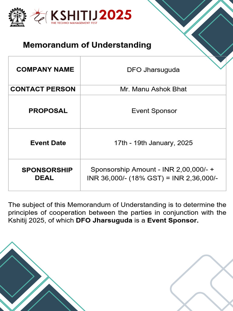 MOU Kshitij-DFO Jharsuguda | PDF