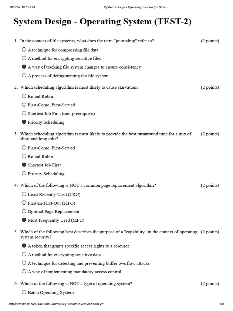System Design Operating System Test 2 Pdf Process Computing Scheduling Computing