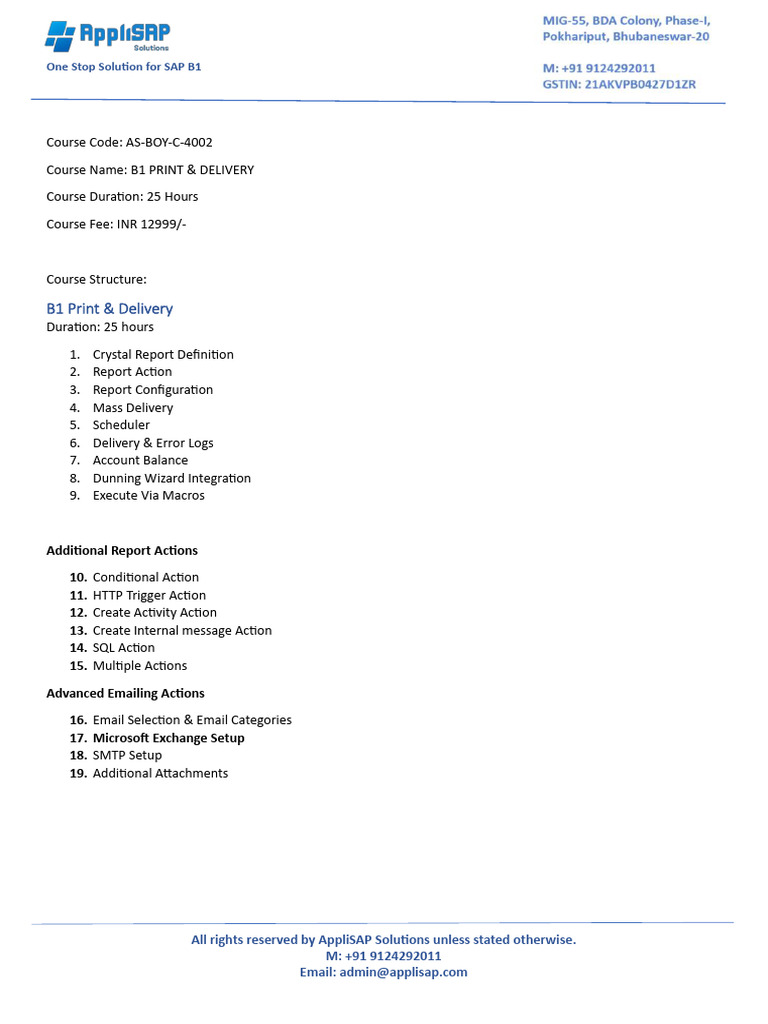 AppliSAP - B1 Print & Delivery Package | PDF