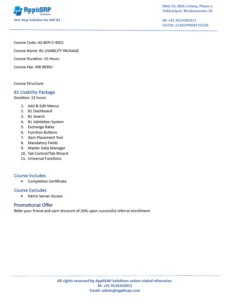 AppliSAP - B1 Usability Package | PDF