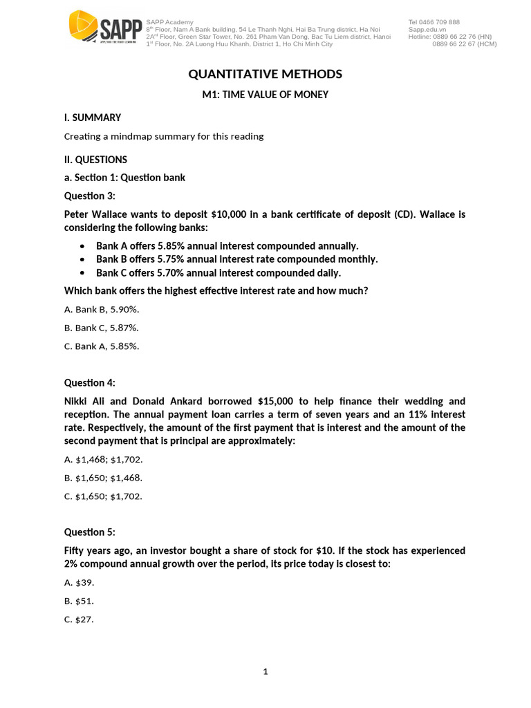 Guided Exercises QUANT - M1-M3 (Q) | PDF | Present Value | Hanoi