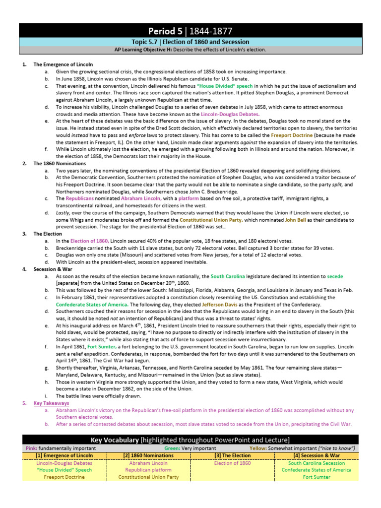 APUSH05.07 - ElectionSecession - Lecture | PDF | Abraham Lincoln ...
