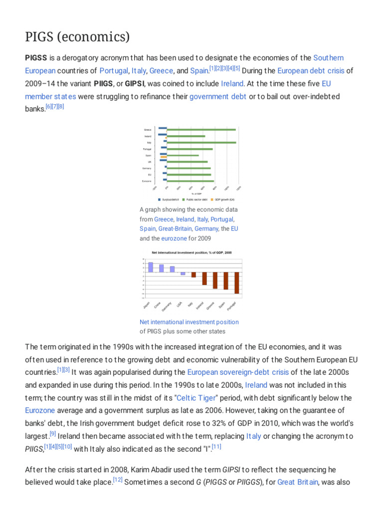 PIGS (economics) - Wikipedia | PDF | European Debt Crisis | Government Debt
