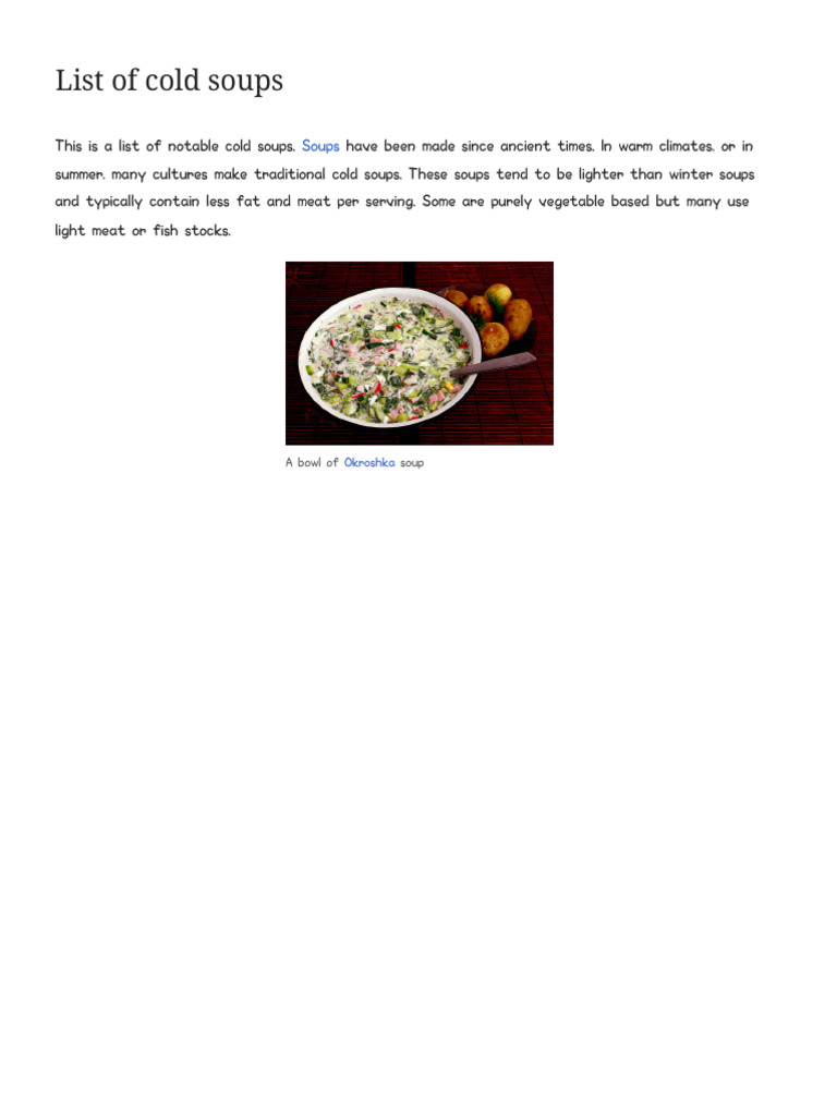 List of Cold Soups - Wikipedia | PDF | Cooking | Western Cuisine