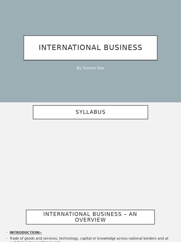 International Business Unit-1, 2 | PDF | Foreign Direct Investment ...