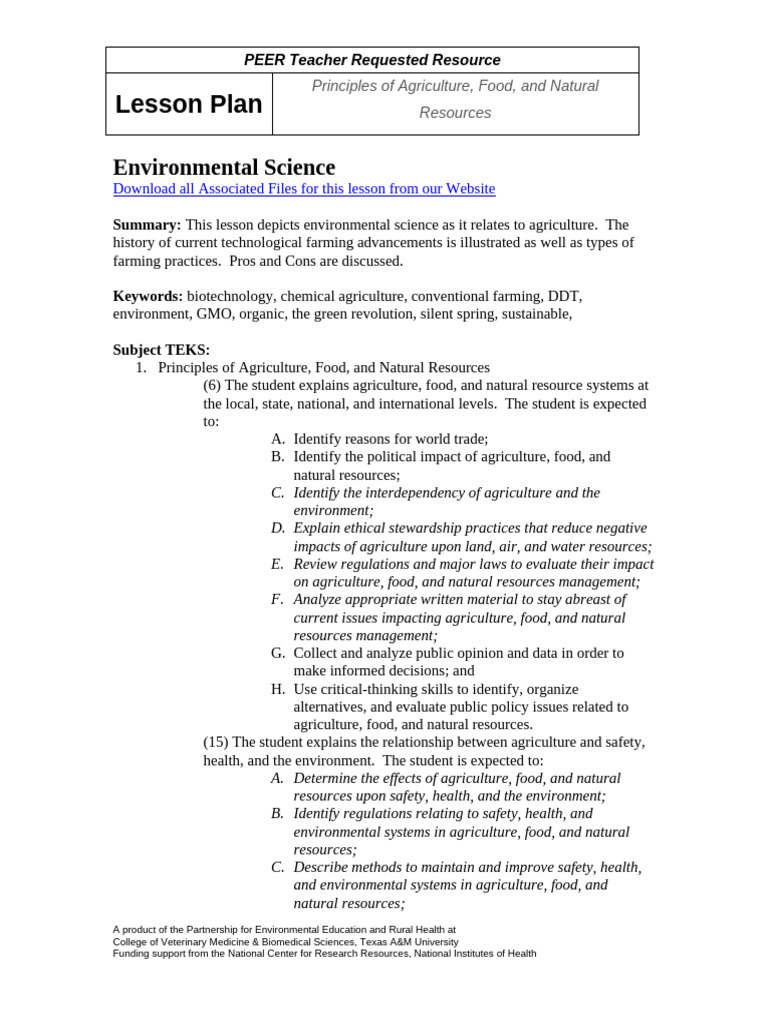 Environmental-Science-Lesson-Plan | PDF | Agriculture | Science