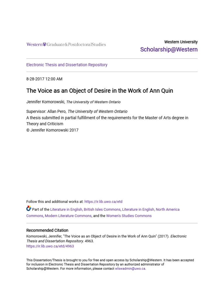 The Voice as an Object of Desire in the Work of Ann Quin | PDF | Psychoanalysis | Jacques Lacan