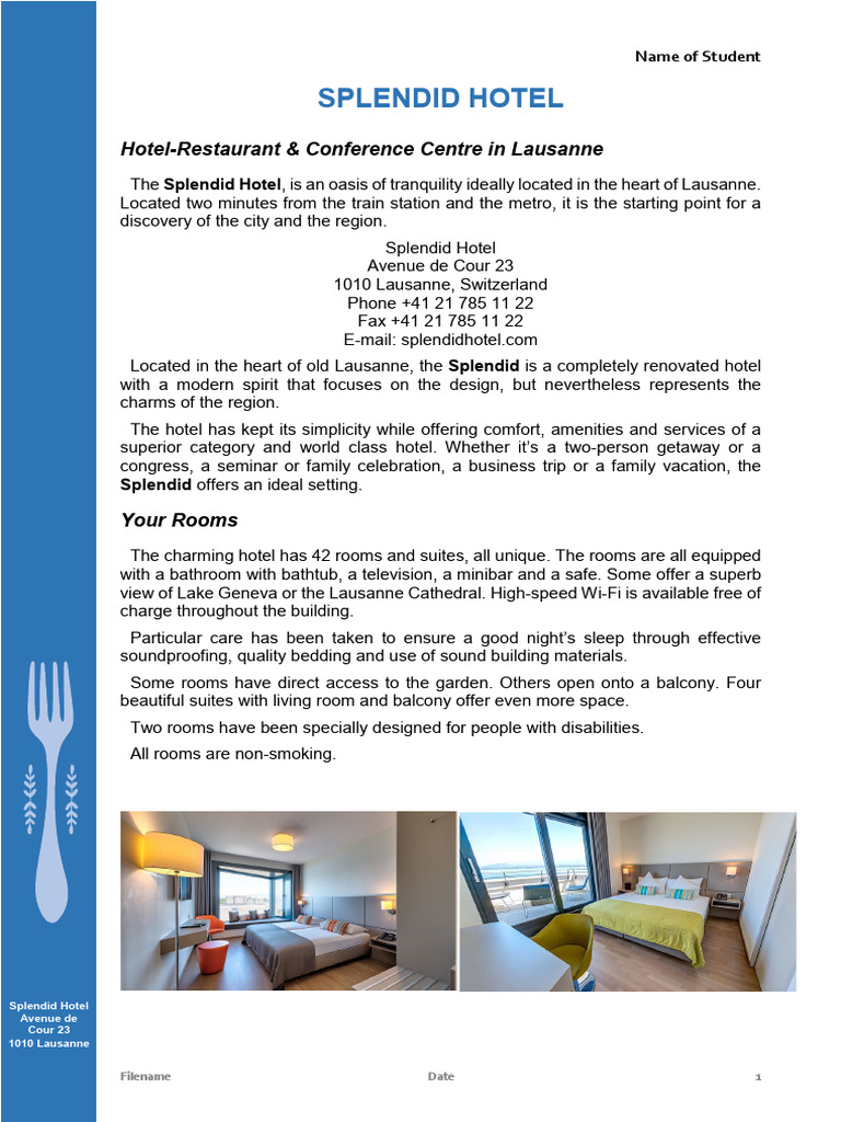 Splendid Hotel - Final Brochure | PDF | Hotel | Foods