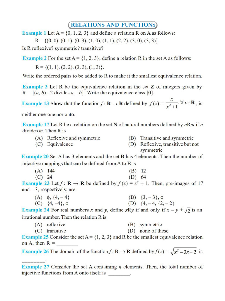 CH 1. Relations and Functions Exemplar Problems | PDF