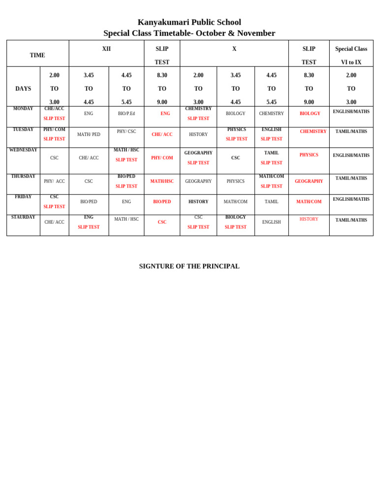 Special Class Time Table | PDF
