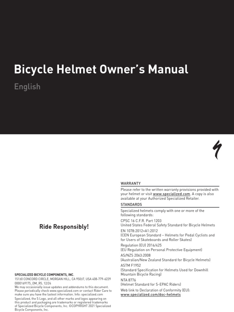 Bicycle Helmet Owners Manual English-1 | PDF