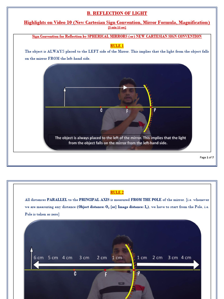 New Cartesian Sign Convention, Mirror Formula, Magnification | PDF ...