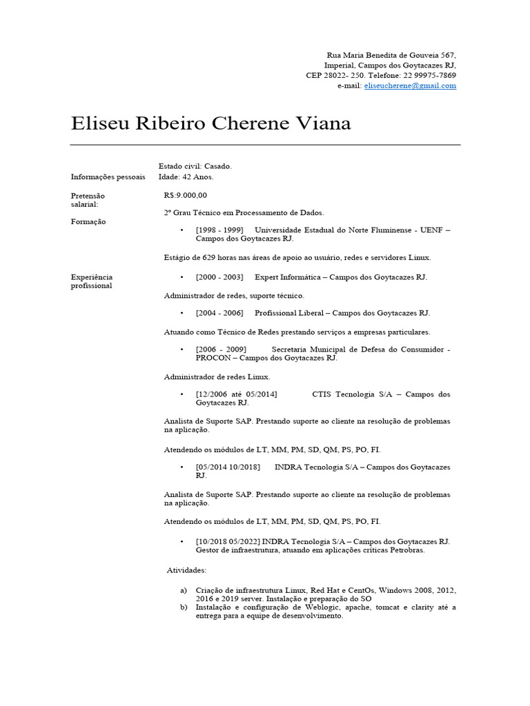 Currículo de Eliseu Ribeiro Cherene | PDF | Virtualização | Servidor ...