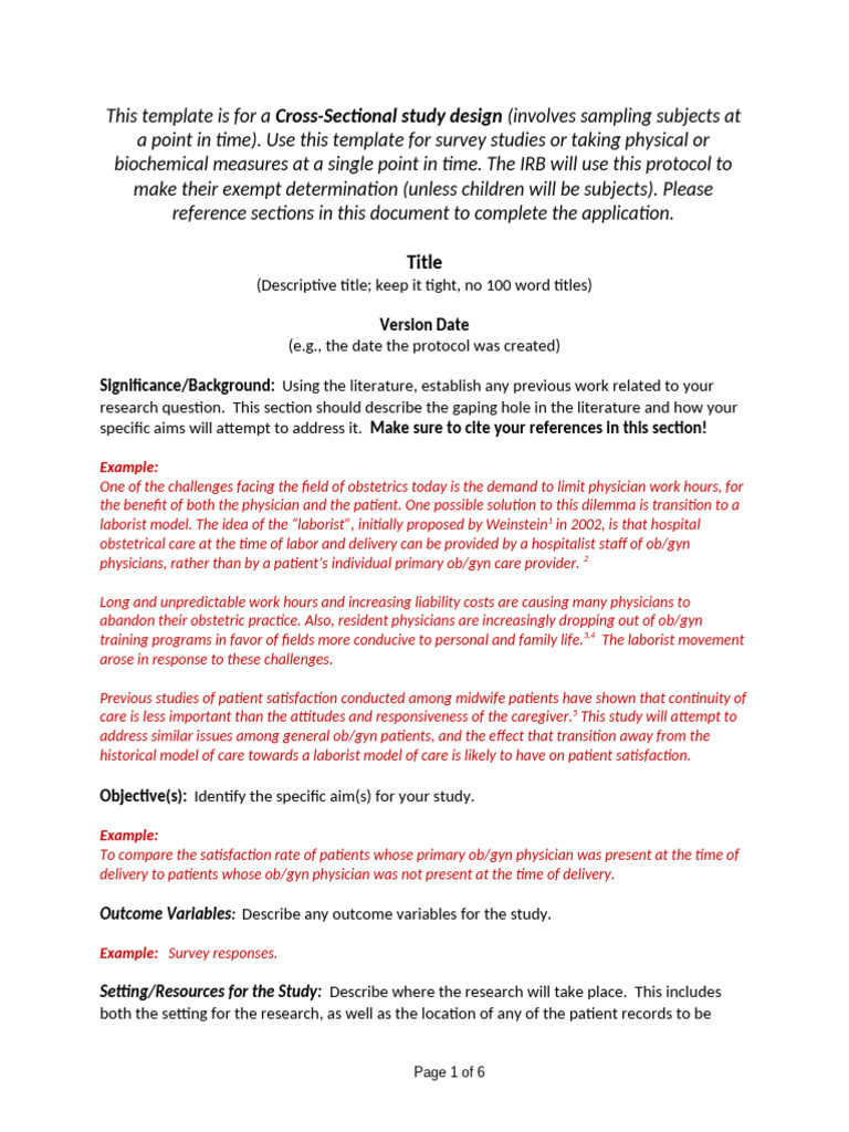 Cross-Sectional Study Design Protocol Template 2 | PDF | Statistics ...