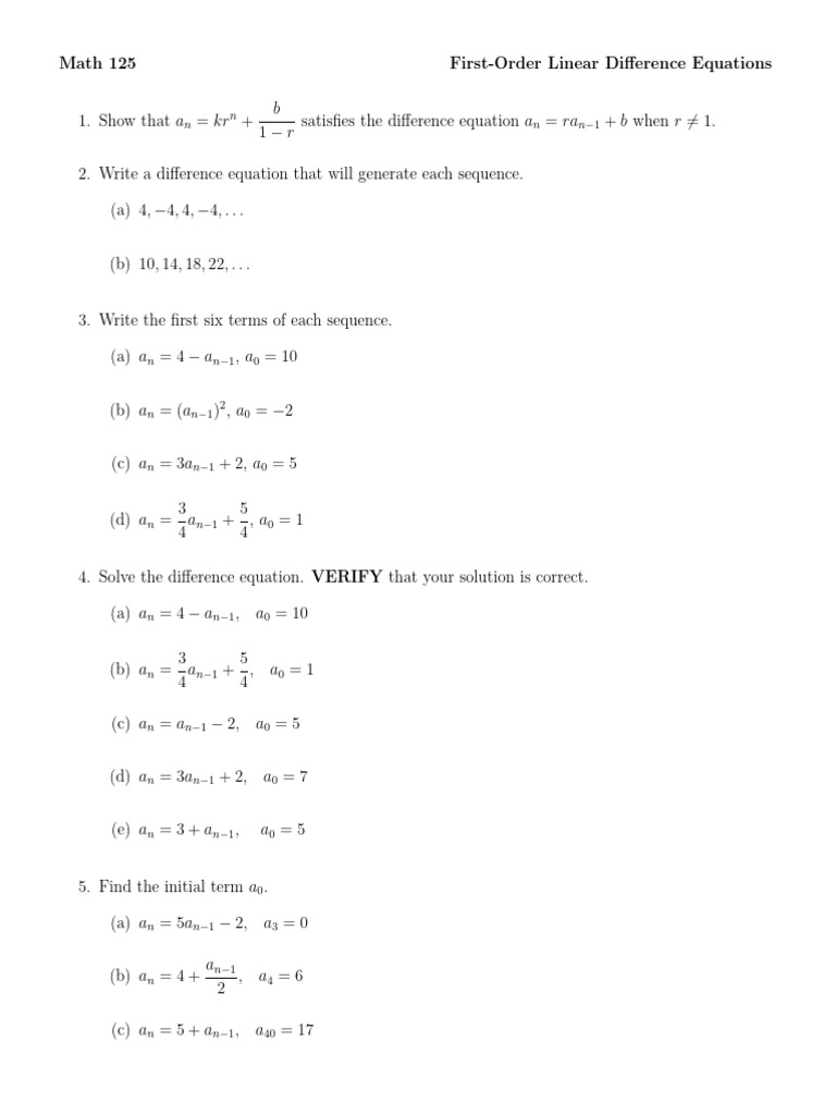 LinearDifferenceEquations HW | PDF | Recurrence Relation | Equations