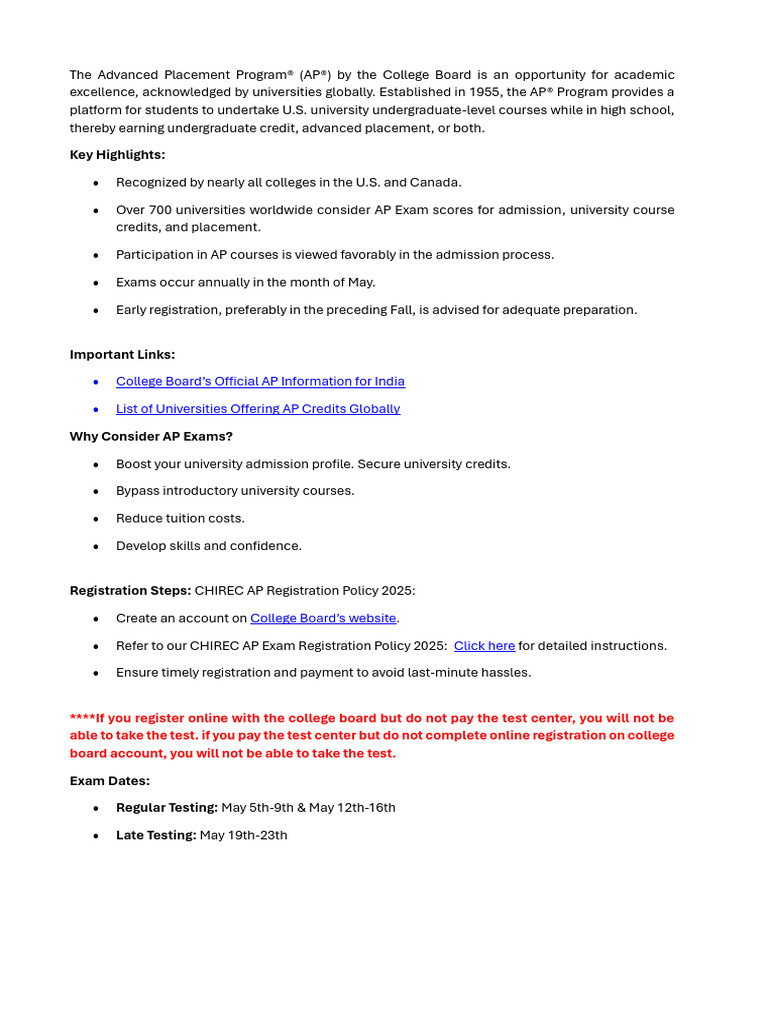 AP Exams | PDF | Advanced Placement | Educational Stages