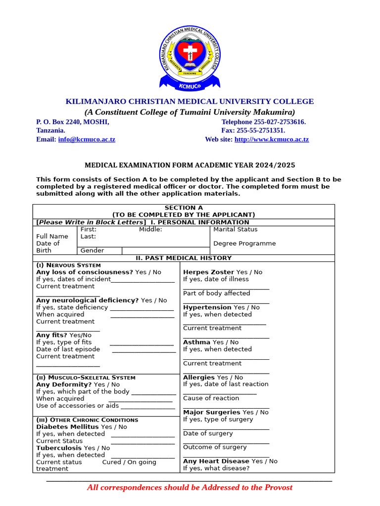 2024-Jun-tue - Medical Examination Form 2024-2025 2 | PDF | Heart | Medical Specialties