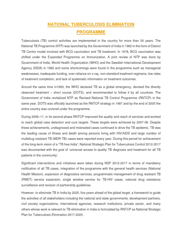 National Tuberculosis Elimination Programme | PDF | Tuberculosis ...