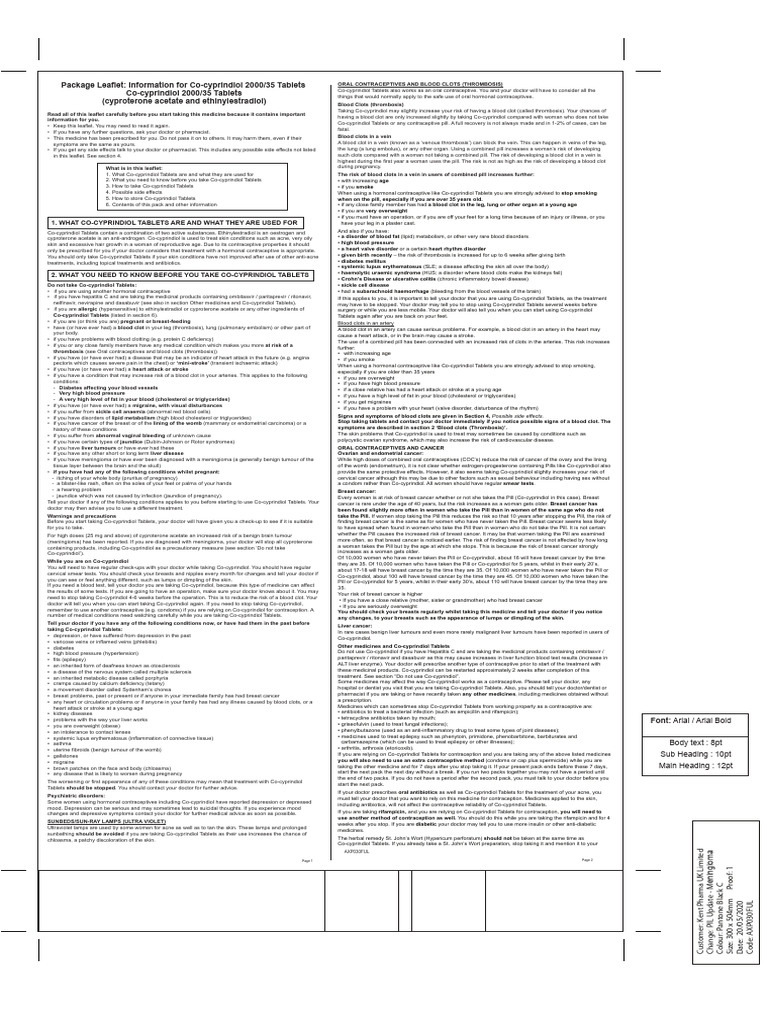 Co-Cyprindiol Patient Information Leaflet | PDF | Combined Oral ...