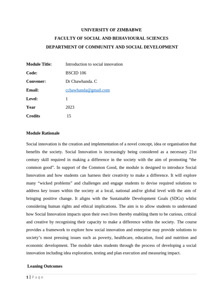 Introduction to Social Innovation Module | PDF | Innovation ...
