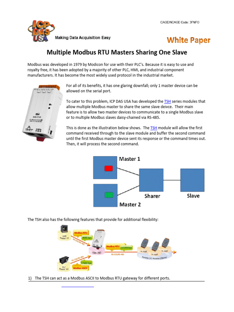 WhitePaper Multiple Modbus RTU Masters Sharing One Slave | PDF