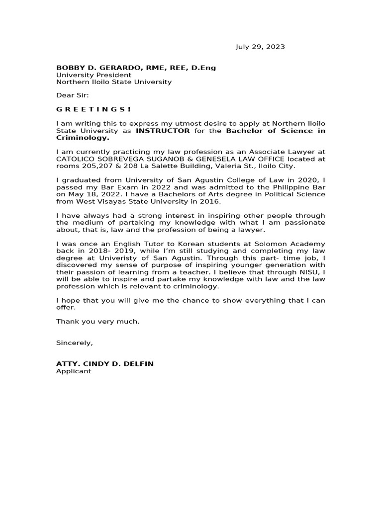 Application for NISU Criminology Instructor | PDF