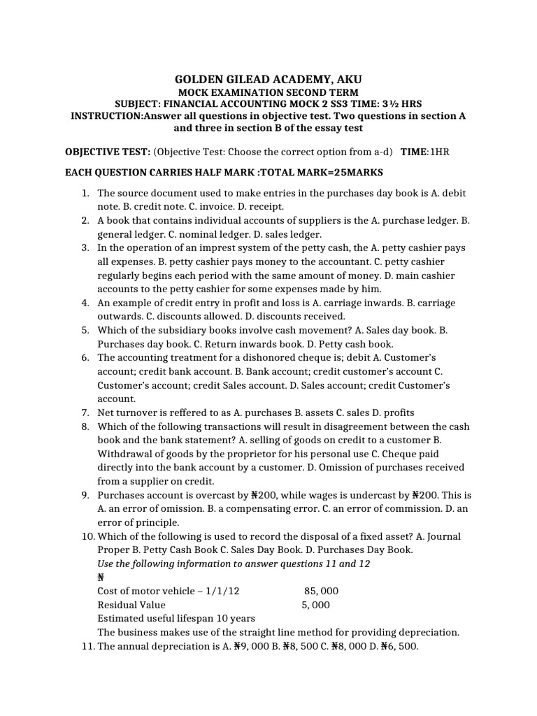 Financial Accounting Mock Exam Key | PDF