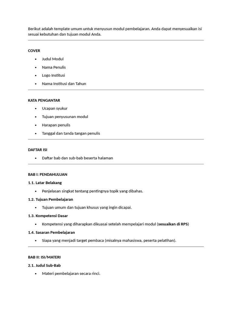 Format Penyusunan Modul. | PDF