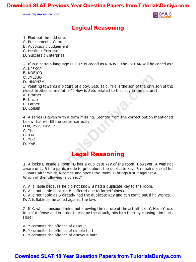SLAT Previous Year Question Paper Shift 2 2021 | PDF | Assault ...