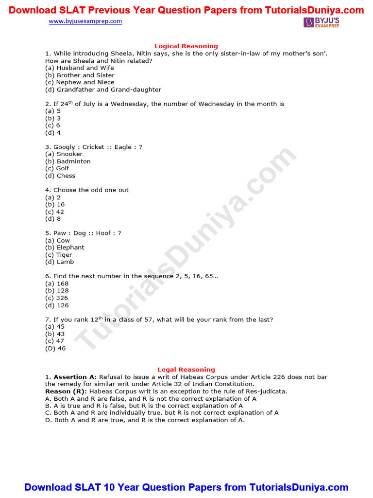 SLAT Previous Year Question Paper Shift 1 2021 | PDF | Abortion