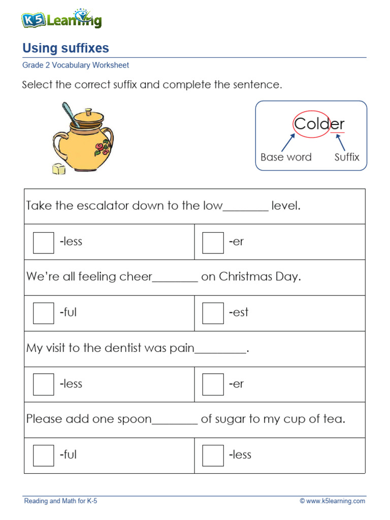 Grade 2 Suffixes Vocabulary Worksheet | PDF