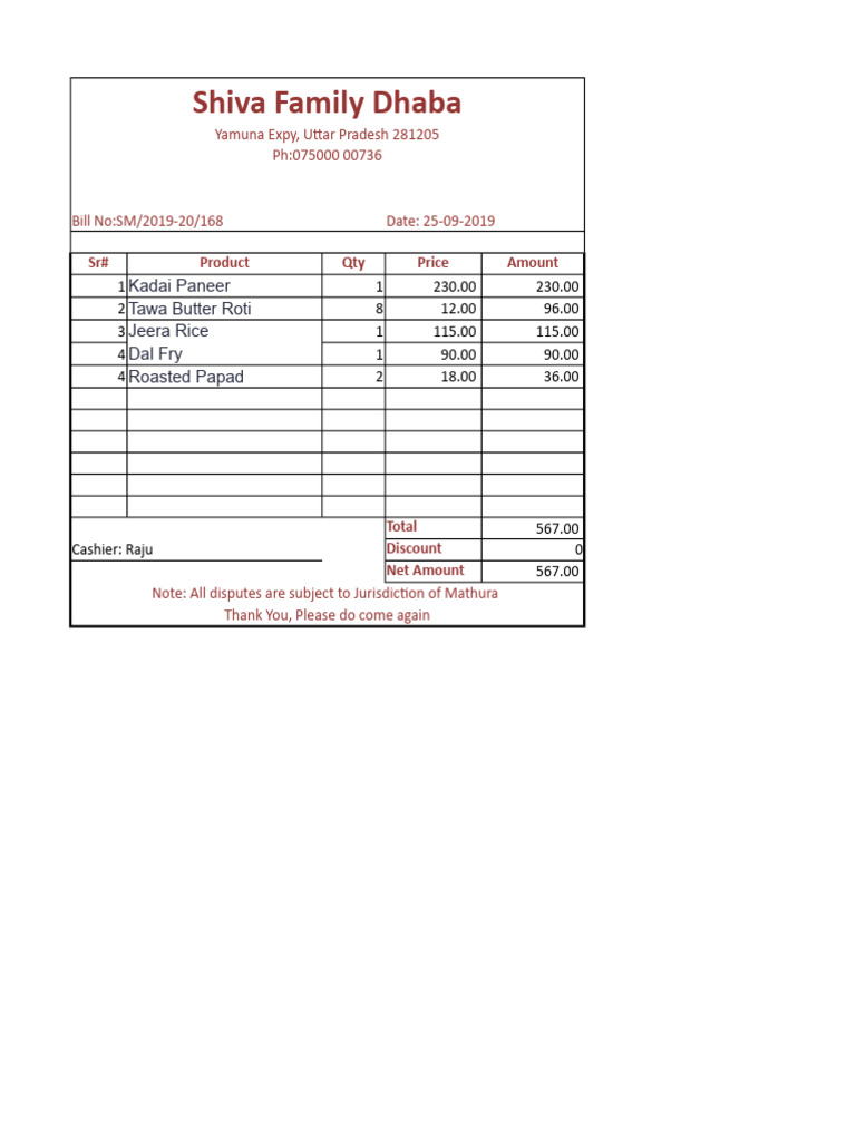 438662460 Restaurant Bill Format in Excel Free Download Xlsx | PDF