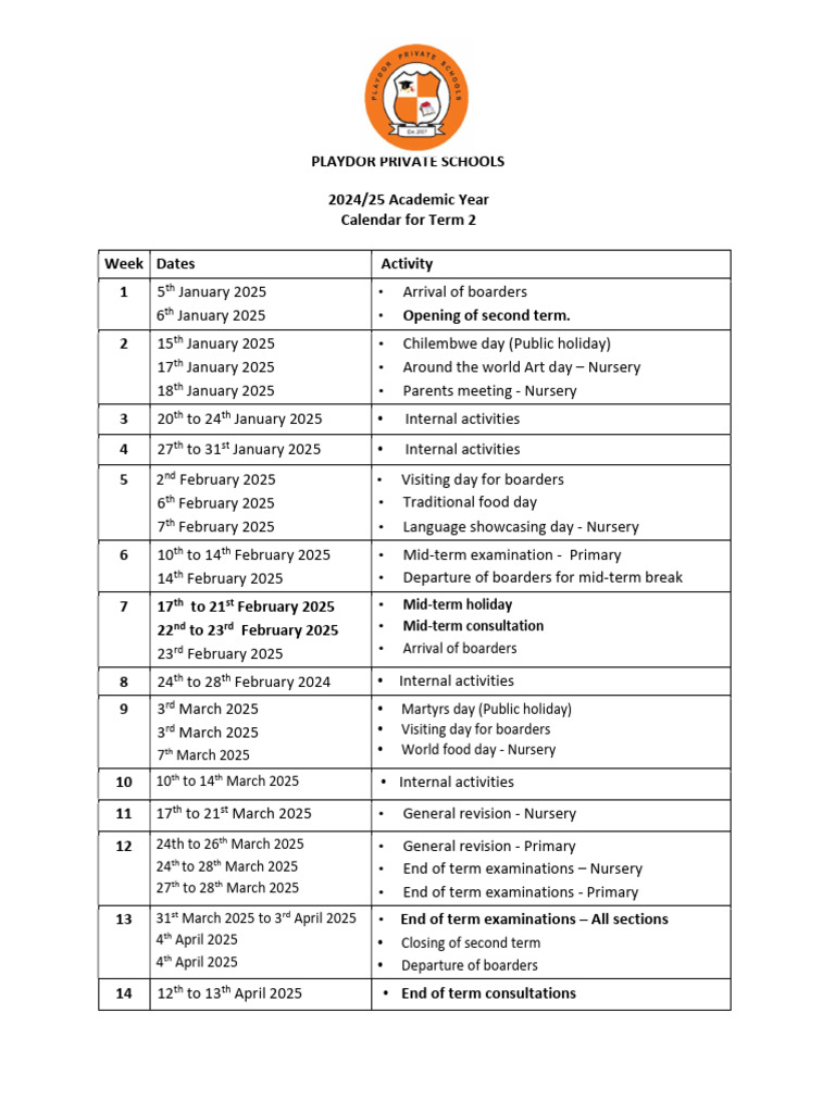 Calendar and Fee Schedule - Term 2 2024-25 | PDF | Fashion | Clothing