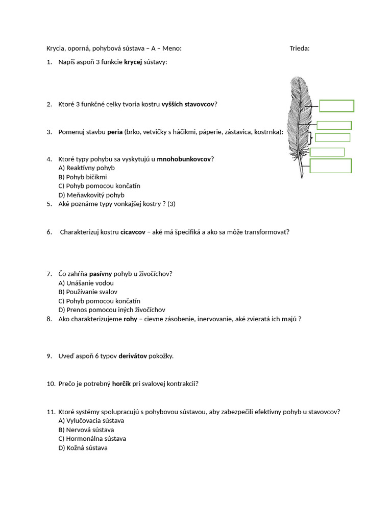 Test - Krycia, Oporná, Pohybová Sústava | PDF