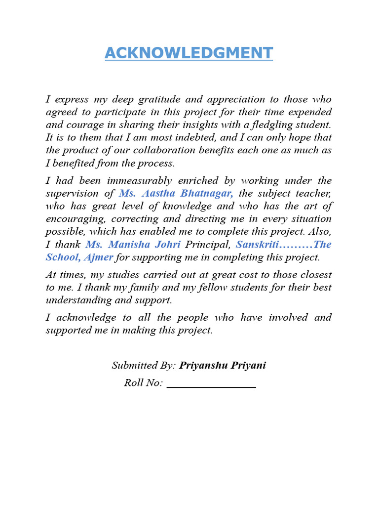 Project Acknowledgment and Gratitude | PDF