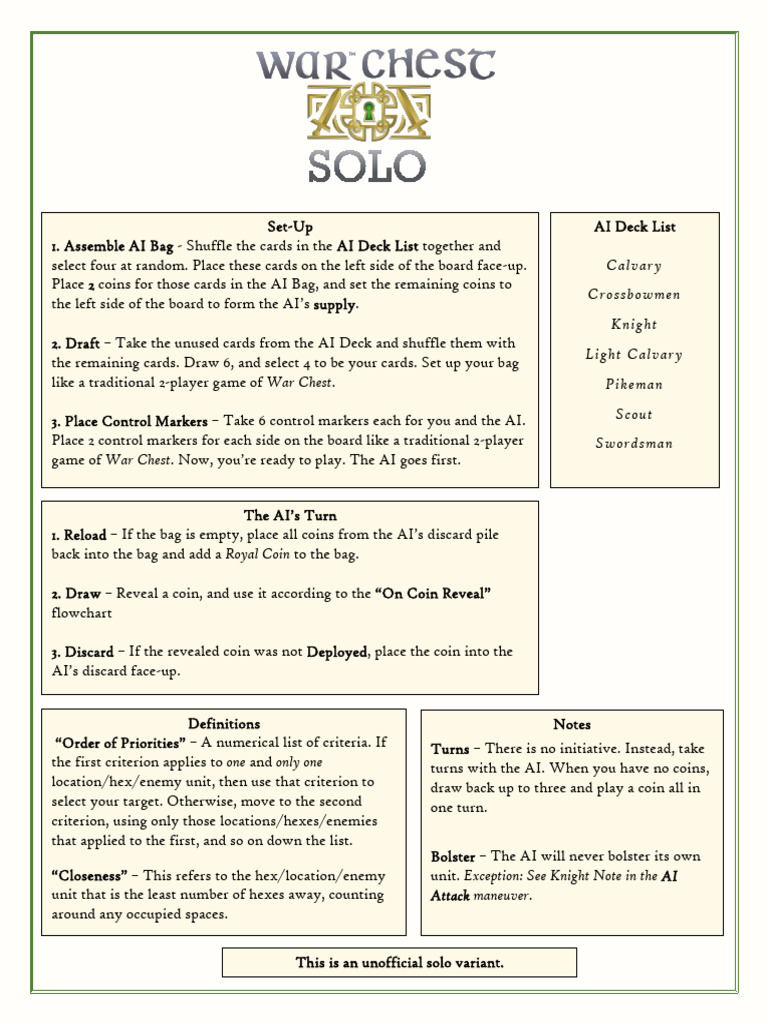 War Chest Solo Flowchart v2.5 | PDF | Sports | Ephemera