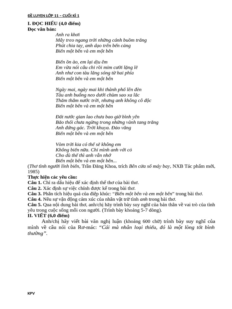 ĐỀ CUỐI KÌ I - 11 (KNTT) | PDF