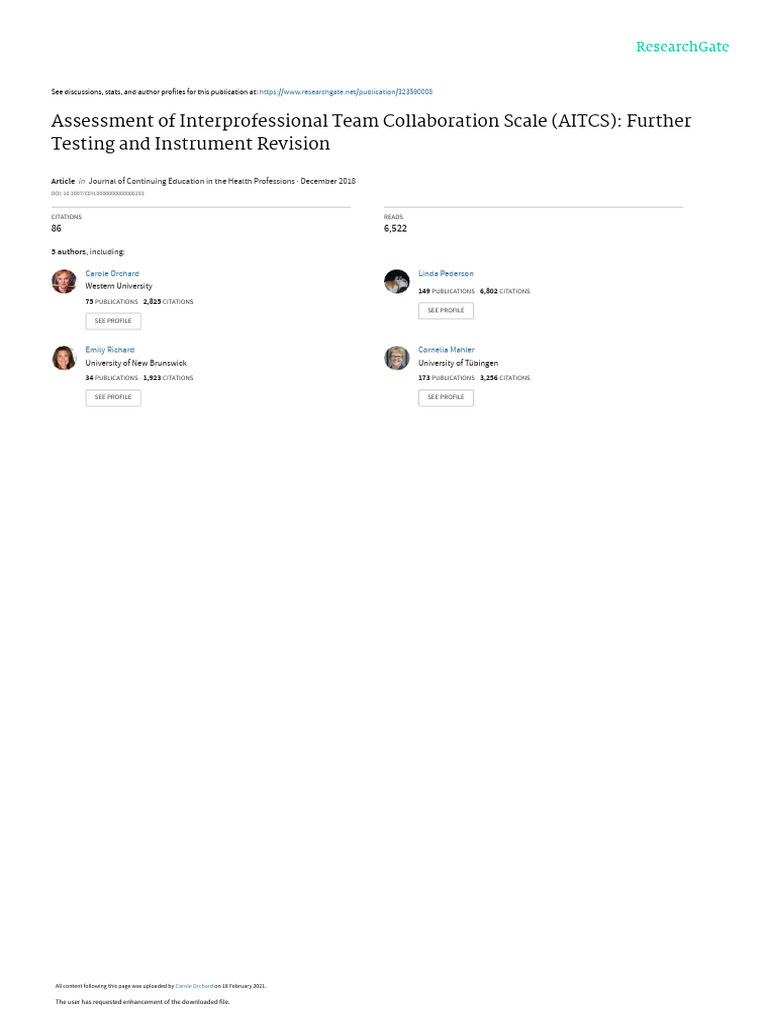 Assessment of Interprofessional Team Collaboration.3 | PDF | Factor Analysis
