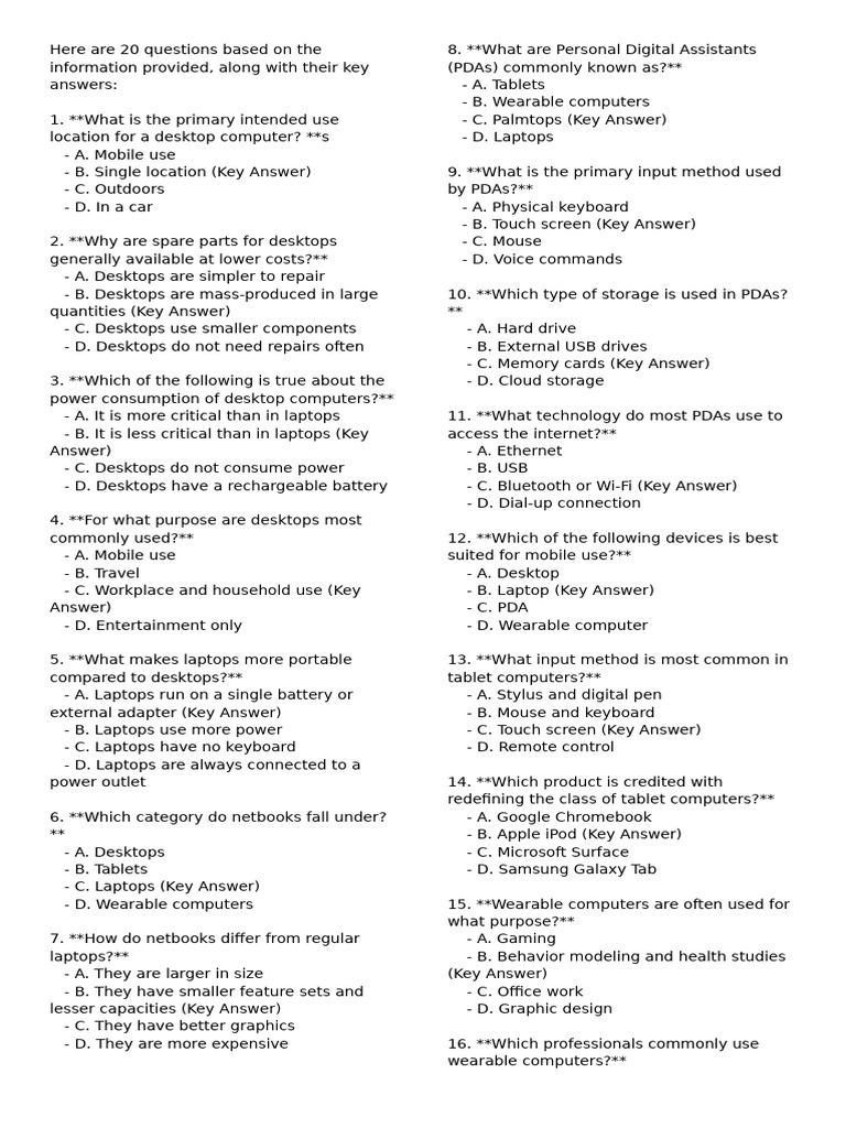 Essential Computer Quiz Questions | PDF | Laptop | Software