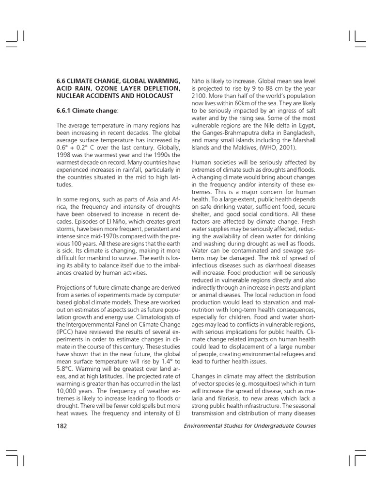 6.6 Climate Change, Global Warming, Acid Rain, Ozone Layer Depletion, Nuclear Accidents and ...
