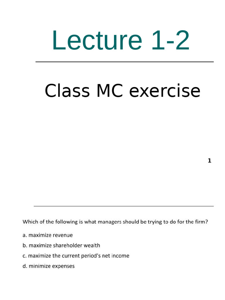 FIN3004 2024 Lecture01-02 Class Exercise | PDF