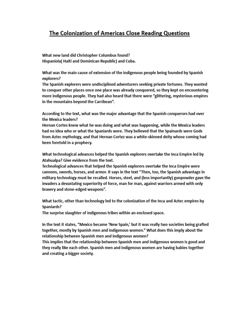Spanish Colonization of AmericasQuestions | PDF | Spanish Colonization ...