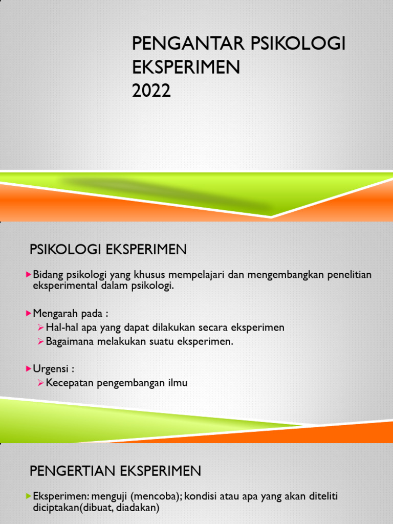Eksperimen Pengantar Psikologi Eksperimen 2022 | PDF