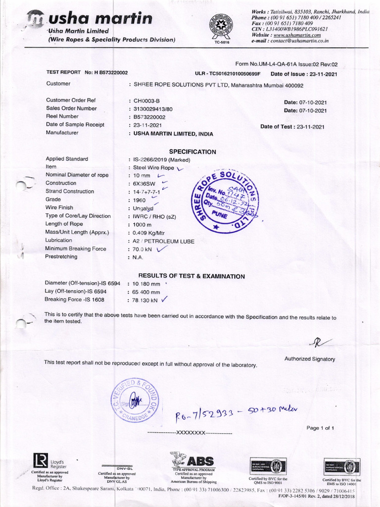 10mm & 14mm wire rope | PDF | Manufactured Goods | Rope