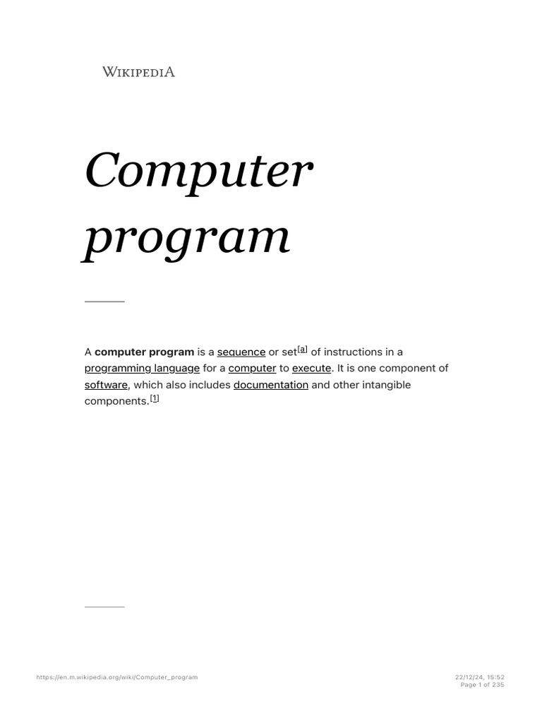 Computer Program - Wikipedia | PDF | Programming | Computer Program Computer Program - Wikipedia | PDF | Programming | Computer Program
