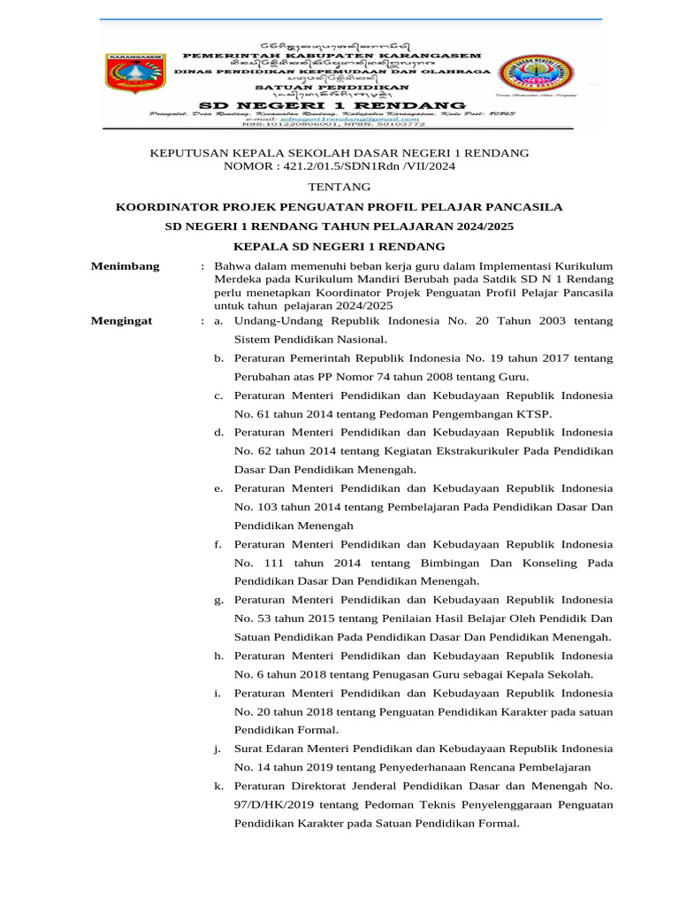 SK KOORDINATOR P5 SD N 1 Rendang | PDF