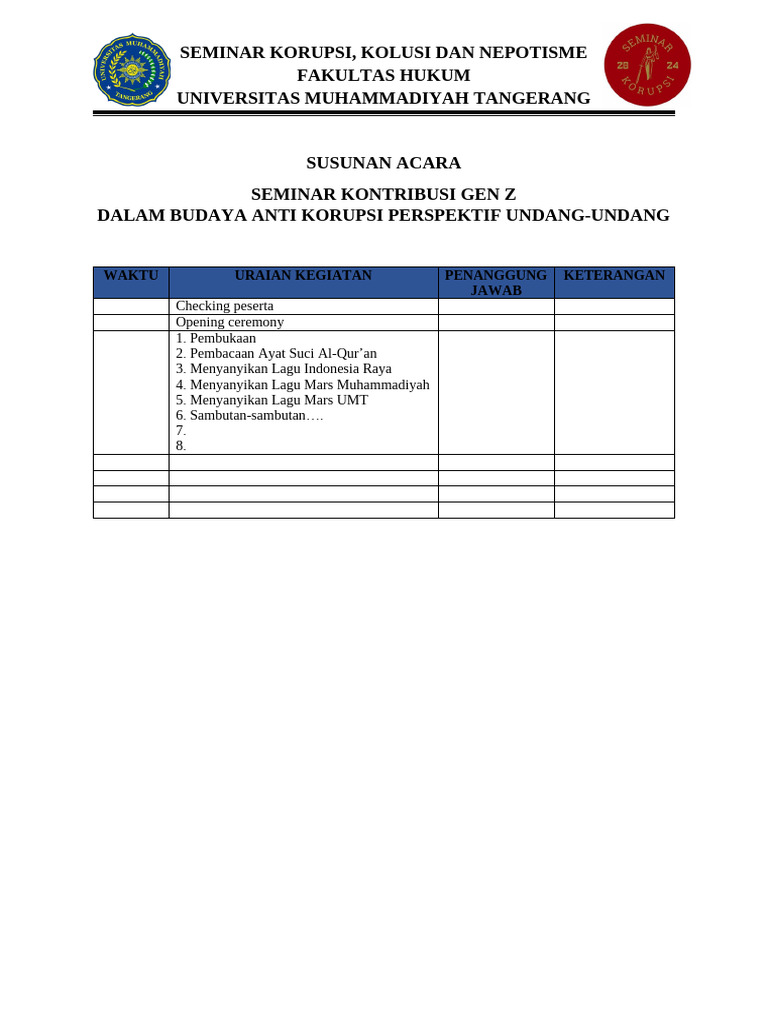 Susunan Acara Seminar KKN | PDF